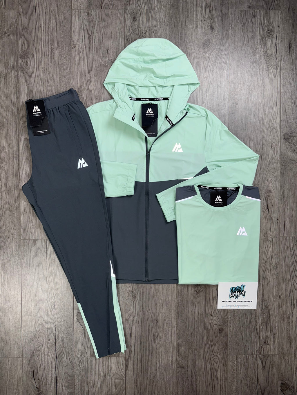 Montirex 3 Piece Surge Windrunner Tracksuit Slate Grey | Mint Green ...
