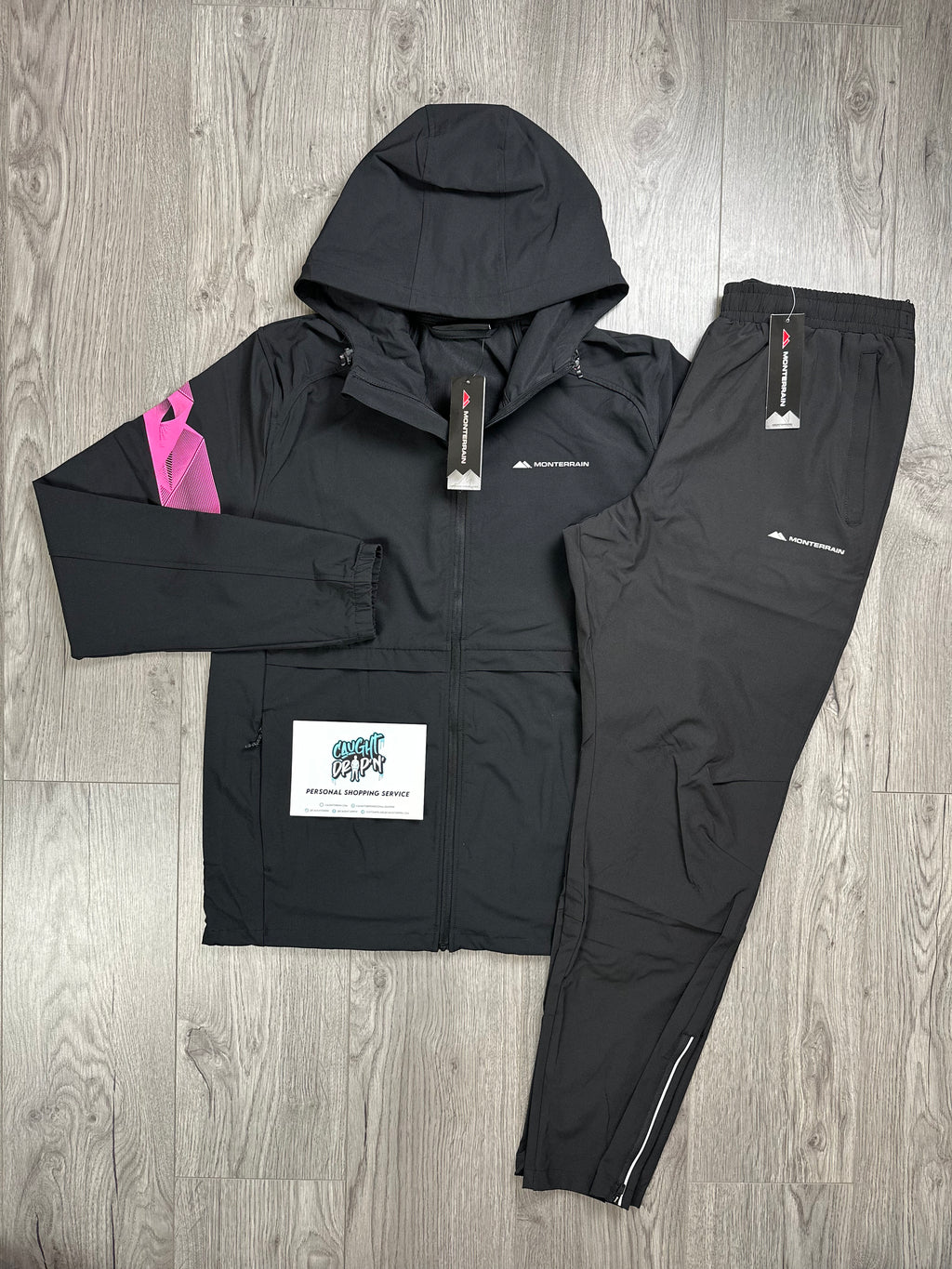 Monterrain Woven Stripe Tracksuit Black | Hot Pink – Caught Drip'N'